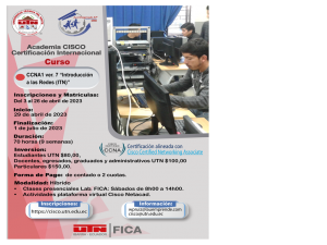 Inscripciones curso CCNA1 «INTRODUCCIÓN A LAS REDES», PERIODO ABRIL-JULIO 2023